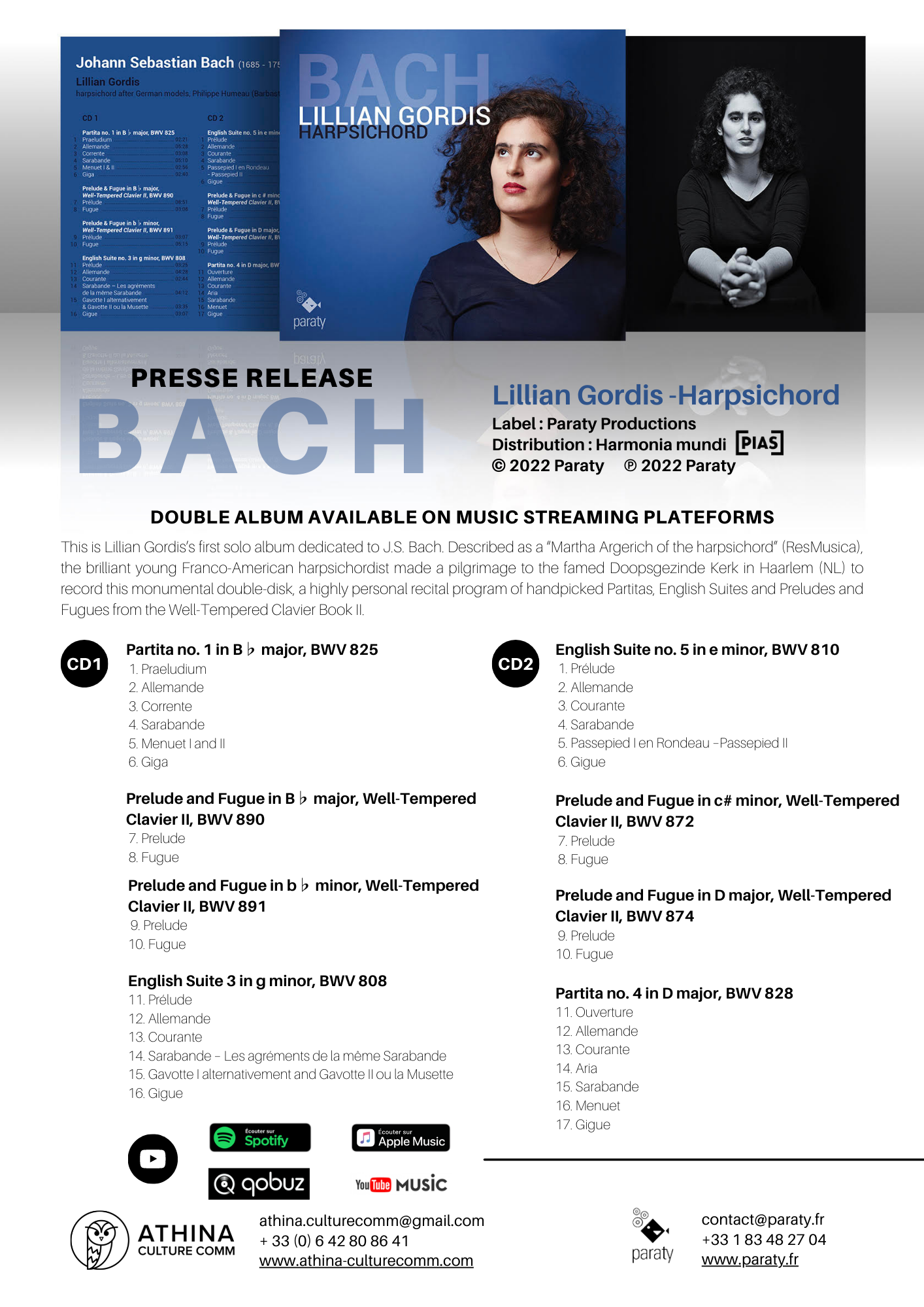Lillian Gordis to release all-Bach solo album for Paraty Productions ...