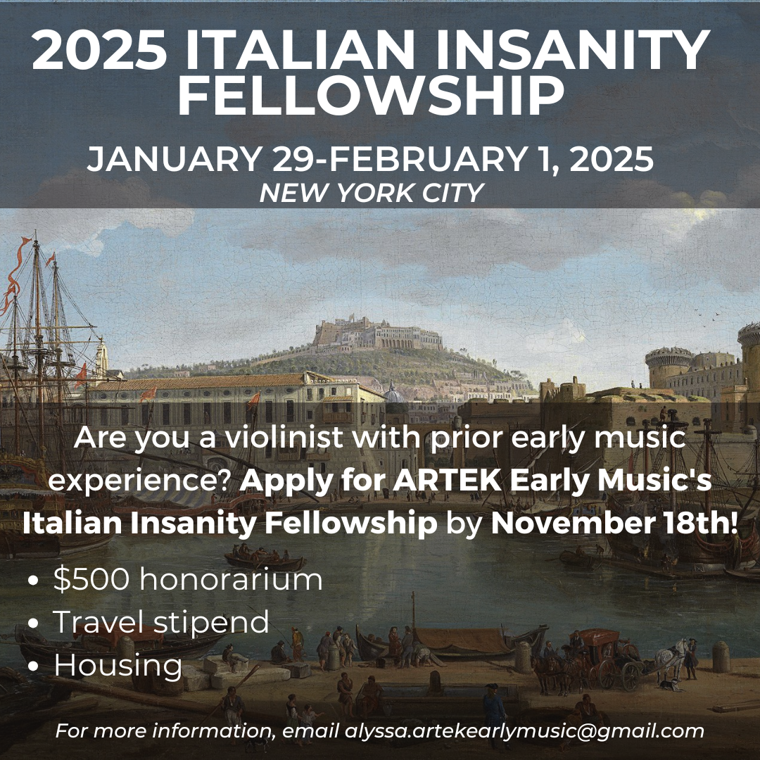 ARTEK Early Music Seeking Young Baroque Violinists for 2025 Fellowship ...